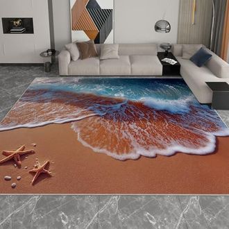 Generic Tapis Lavable 160 x 230 cm, Couleur Antidérapant Durable et Non-Fussel, Tapis de Salon Court Motif Nature Beau Plage Étoile De Mer pour la Chambre, la