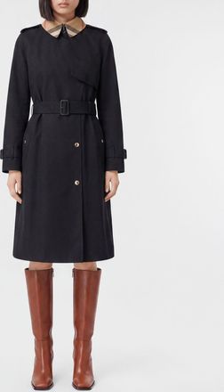 Burberry Trench-coat crois&eacute; en coton noir avec ceinture et col &agrave; motif check