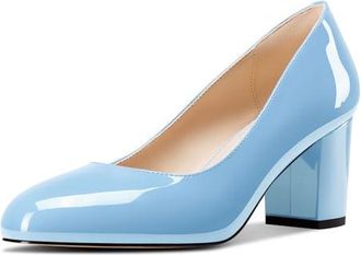 Castamere Femmes Mi Bloc Chunky Talon Heel Fermé Rond Bout Classique Escarpins Slip-on Dress Décontracté Chaussures 6.5 CM Heels Bleu Ciel 40 EU