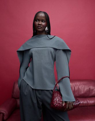 Asos Elegantes Oberteil in Grau mit Schalkragen