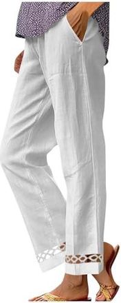 Generic Ydsxlp Pantalon large en lin pour femme - Taille &eacute;lastique - Jambe droite - Pantalon d&eacute;t&eacute; d&eacute;contract&eacute; en coton et lin - Pantalon baggy de plage Palazz