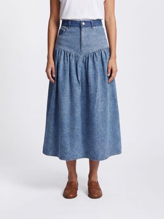 Ganni A-Linien-Midi-Rock aus Baumwolldenim mit 5-Taschen-Design