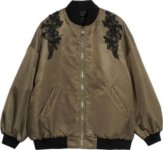 Oltre Femme, Vestes, Vert, Taille: 38/40 FR Bomber satin&eacute; avec &eacute;cusson