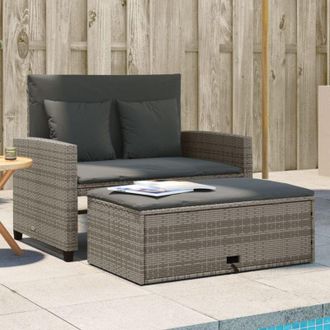 vidaXL Gartensofa 2-Sitzer mit Kissen Grau Poly Rattan - Vidaxl