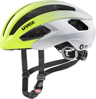 Uvex rise cc Tocsen - sicherer Performance-Helm für Damen und Herren - inkl. Tocsen-Sturzsensor - optimierte Belüftung - neon yellow - silver matt - 56-59 