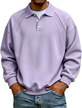 Generic Sweat-shirt &agrave; demi-fermeture &eacute;clair pour homme - Couleur unie - Manches longues - Col &agrave; revers - Coupe d&eacute;contract&eacute;e - Confortable - V&ecirc;tements de sport