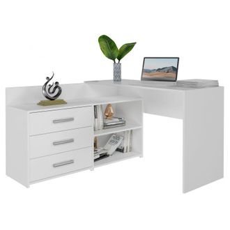 Topeshop Topeshop - Bureau dangle avec rangement - 3 tiroirs et 2 &eacute;tag&egrave;res - Dimensions 120x50x76 cm - Panneaux de particules m&eacute;lamin&eacute;s blanc mat