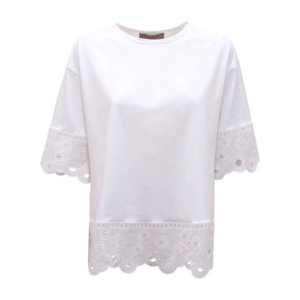 D.exterior San Gallo Pois Ricamo T-Shirt - - Blouses & Shirts - Damen - Wei&szlig; - XS