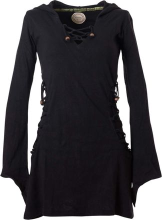 vishes Elfenkleid mit Zipfelkapuze & Schn&uuml;rb&auml;ndern in Schwarz | Gr&ouml;&szlig;e 3XL (48-50) | Handgefertigt aus 100% Baumwolle | Ideal f&uuml;r Herbst & Fr&uuml;hjahr | Nachhalt