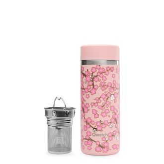 Qwetch Qwetch Thermoskanne f&uuml;r unterwegs, 400 ml - Pastellrosa - Infuser mit 2 Filtern - 12 Stunden hei&szlig; / 24 Stunden kalt - wasserdicht, wiederverwendbar & 