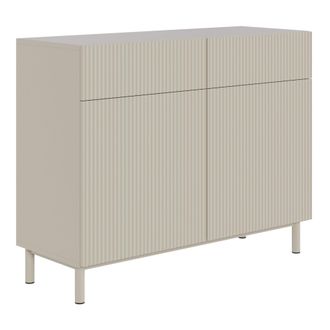 Selsey Kommode Mit Schubladen, 100 cm Breit, Greige Moderne Kommode Mit Zwei T&uuml;ren Und Gefr&auml;ster Front, 2 Leisen Schubladen, Kommoden & Sideboards, Stabilit&auml;