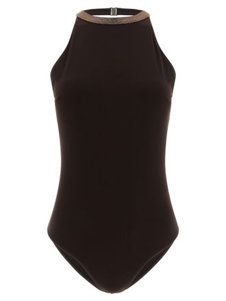 Brunello Cucinelli Precious Collar One-Piece Swimsuit - Brown