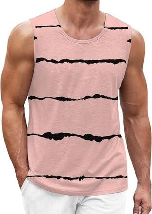 Generic D&eacute;bardeurs ray&eacute;s pour hommes d&eacute;t&eacute; de couleur unie assortie imprim&eacute;s loisirs vacances d&eacute;bardeur sans manches pour hommes chemises sans manches, rose, 3