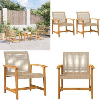 vidaXL Vidaxl - Gartenst&uuml;hle 2 Stk. Beige Poly Rattan und Akazienholz - Gartensa&szlig;sessel - Gartenst&uuml;hle - Outdoor Furniture - PE-Rattan - Gartenm&ouml;bel - Home