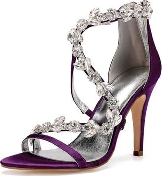 Generic Chaussures De Mariage Femme Talon Aiguille Sandales Chic Satin Mari&eacute;e Dress F&ecirc;te Open Toe Chaussure Escarpin 10.5Cm,Violet,37 EU
