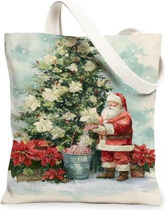 Generic Sacs fourre-tout en toile &agrave; motif floral vintage - R&eacute;utilisables - L&eacute;gers et lavables - Pour les vacances, cr&egrave;me, 13x15 Inch