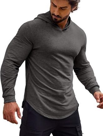 Coofandy Herren Workout Sweatshirts Langarm Muscle Fit Athletic Gym Hoodies Pullover Grau M