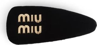 Miu Miu Haarschmuck - Velvet Hair Clip With Brass Logo Detail - Gr. unisize - in Schwarz - f&uuml;r Damen