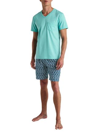 CALIDA Relax Imprint Kurz-Pyjama Herren, aus 100% Baumwolle, pflegeleicht, elastisch und formstabil, in Single Jersey