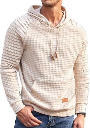 Coofandy Sweat à Capuche pour Homme, Sweat-Shirt Hipster à Carreaux Jacquard avec Poche, Sweat-Shirt décontracté à Manches Longues, Kaki Clair XXL