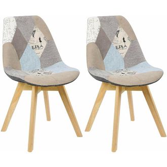 Woltu Lot de 2 Chaises de salle &agrave; manger Woltu Chaise de cuisine, pied en bois, style nordique, Patchwork