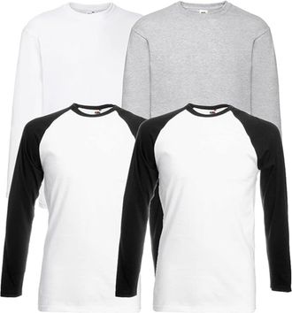 Fruit Of The Loom 4er Herren Longsleeve Baumwolle Tshirt Langarm Shirt Sets Verschiedene Farbsets M L XL 2XL 3XL 4XL 5XL & HLKauf-Block (XXL, 2X Base White/Black, 1x We