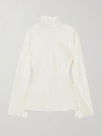 R&oacute;he Stehkragenoberteil Aus Satin - Creme