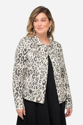 Miamoda Sommerjacke Jeansjacke Leo-Muster Hemdkragen Langarm