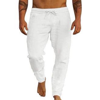 Generic Pantalon en coton et lin pour homme 2026 Printemps et &eacute;t&eacute; Pantalon d&eacute;contract&eacute; toutes couleurs unies Peinture Coton ample Grande taille Pantalon tenda