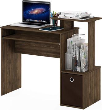 Furinno Econ Mehrzweck Home Office Computer Schreibtisch mit Ablage und Einschub, Holz, Columbia Walnut/Dunkelbraun, 40 x 100.08 x 86.61 cm
