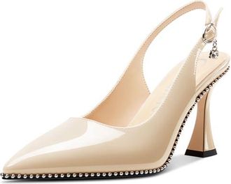 Castamere Femmes Slingback Kitten Talon Heel Ferm&eacute; Pointu Bout Escarpins Bloc Chunky Mariage Party Dress Chaussures 9 CM Heels Nude 42 EU