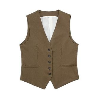 Generic Gilet court sans manches pour femme - Gilet de loisirs avec simple boutonnage - Gilet de costume l&eacute;ger - Gilet de sport - Col en V - Gilet daffaires -