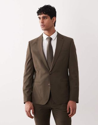 Asos Veste de costume ajust&eacute;e en laine lavable en machine - Vert olive