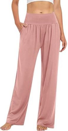 Generic Pantalon de jogging d&eacute;contract&eacute; et ample pour femme avec jambes larges, pantalon de yoga confortable, pantalon de sport taille haute avec leggings pai