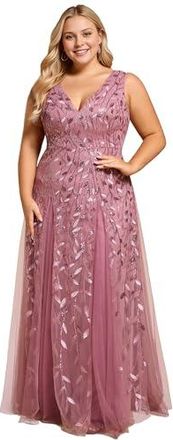 Ever-pretty Robes dInvités de Mariée Longue Paillettes de Feuilles Tulle Col V sans Manches Chic Orchidée 38