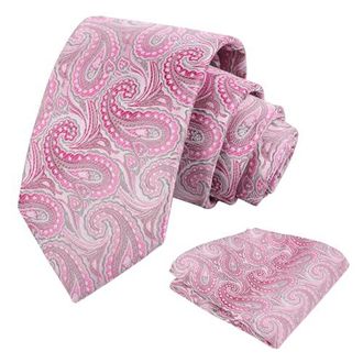 Alizeal Ensemble cravate jacquard cachemire et poche carr&eacute;e classique r&eacute;tro daffaires d&eacute;contract&eacute; pour homme, rose clair, taille unique