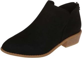 Generic Bottes courtes en daim de couleur unie pour femmes, bottes &agrave; talon &eacute;pais pour femmes, bottes au-dessus du genou pour femmes &agrave; talon de mollet large, N