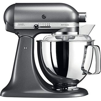 KitchenAid Robot Pâtissier - Artisan - Robot cuisine multifonctions à tête inclinable - Batteur avec 5 accessoires et 2 bols inox de 4,8 et 3 L - Gris étain