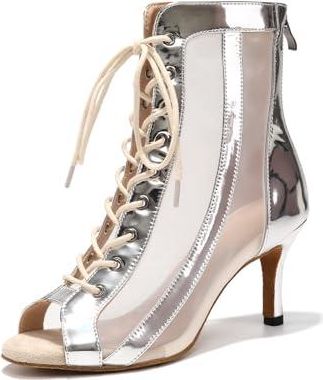 Generic Chaussures de danse latine pour femme - Noir - Avec maille - Bout ouvert - Pour salle de bal - Salsa Tango - Chaussures de performance confortables - 