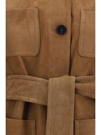 Max Mara Womens Leather Jacket, Suede Camel Lamb Jackets