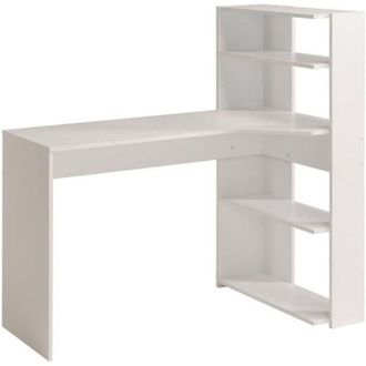 Les Tendances Les Tendances - Bureau dangle blanc avec &eacute;tag&egrave;re de rangement L121 cm - Panneaux de particules d&eacute;cor blanc - Design minimaliste pour optimiser
