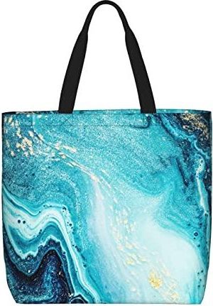 Generic Sac Fourre-Tout Marbre Dor&eacute; Abstrait Bleu Et Vagues Sac Cabas De Grande Capacit&eacute; Personnaliser Sacs &Agrave; Main, Pour Tous Les Jours, Filles, Voyage, Burea
