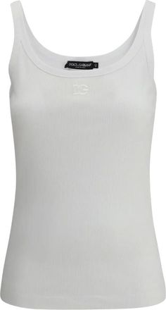 Dolce & Gabbana Femme, Tops, Blanc, Taille: 38 FR Ribbed Top