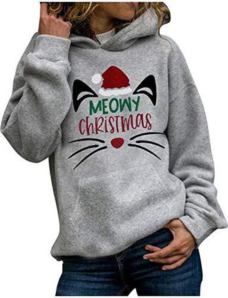 Generic 2026 Long Imprim&eacute; Mode Casual Pull &agrave; Capuche Manches L&acirc;ches O-cou Femmes Chemisier de No&euml;l, gris, XXL