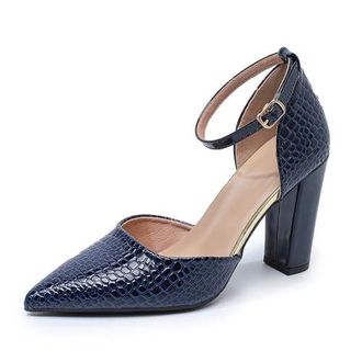 Generic Escarpins &agrave; talon haut avec boucle et sangle de cheville pour femme, bleu, 38.5 EU