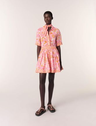 Maje Robe Courte Fluide Imprim&eacute;e - Orange - Taille 34 - Maje