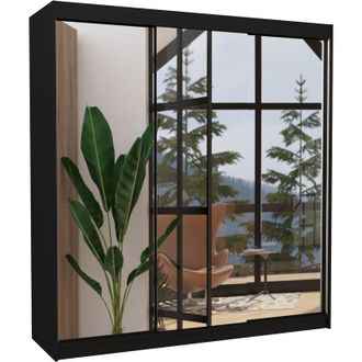 Les Tendances Les Tendances - Armoire chambre adulte 2 portes coulissantes bois noir et miroir Kostina 200cm