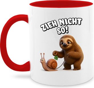 Shirtracer Tasse Tassen 325ml - Zieh nicht so Faultier mit Schnecke I Lustiges Geschenk mit witzigen Spr&uuml;chen - 325 ml - Rot - witzige schnecken lustig spruch