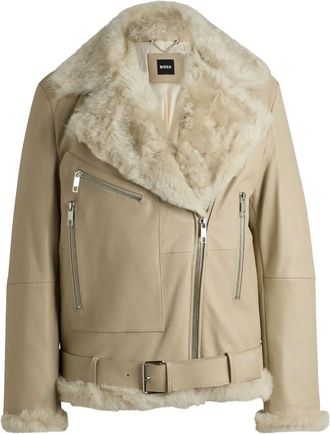 BOSS veste en cuir à fermeture zippée - Tons neutres