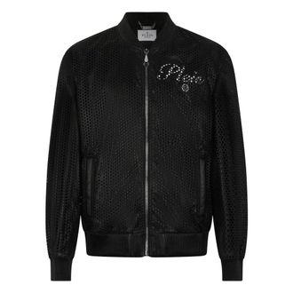 Philipp Plein Homme, Vestes, Noir, Taille: M Blouson aviateur en cuir perfor&eacute; et nylon